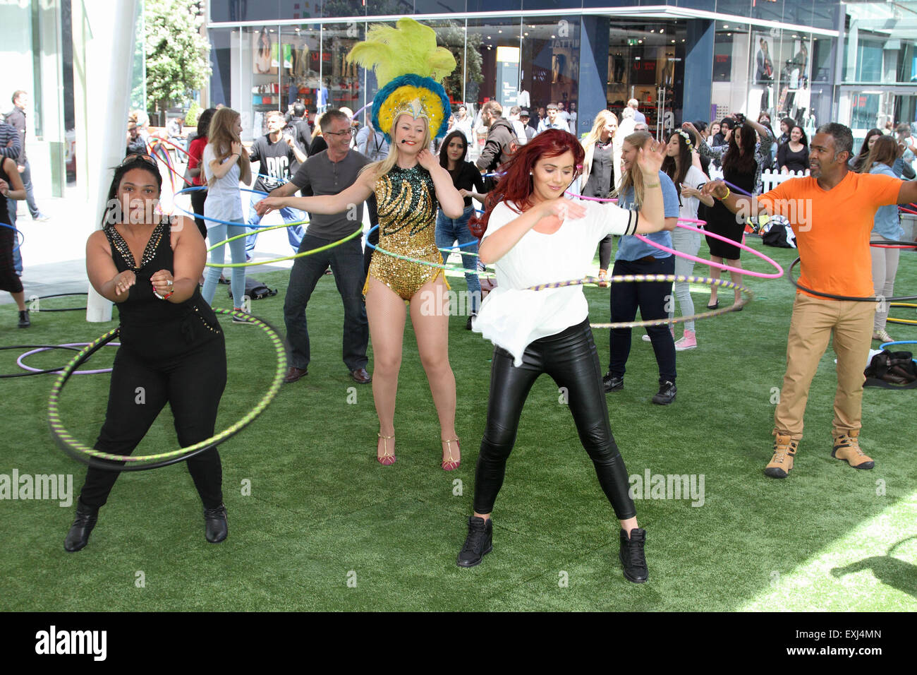 London, UK. 170614..Amy Childs Hula Hoops as she launches 'Big Dance ...