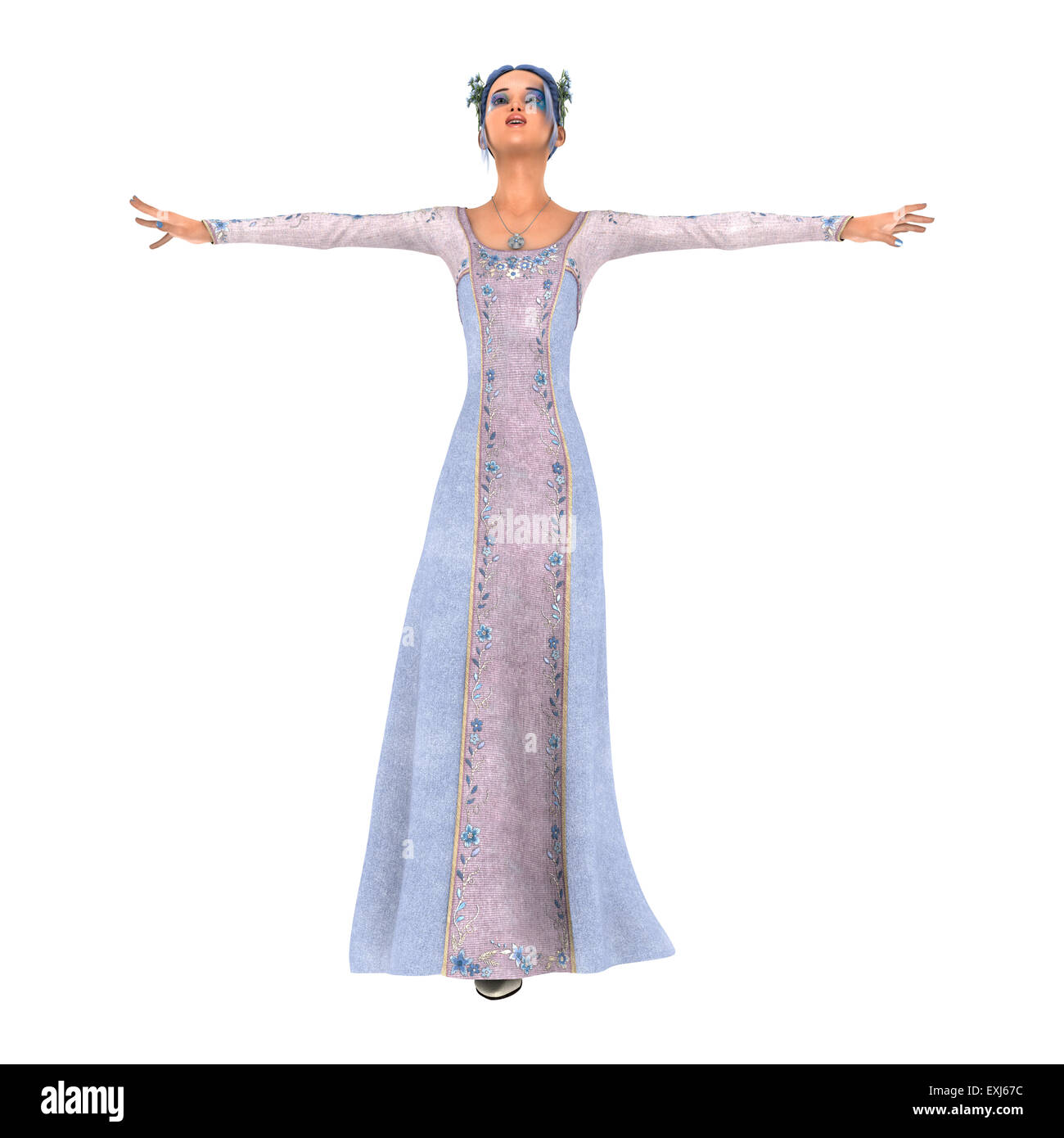 3D digital render of a beautiful princess of spring isolated on white ...