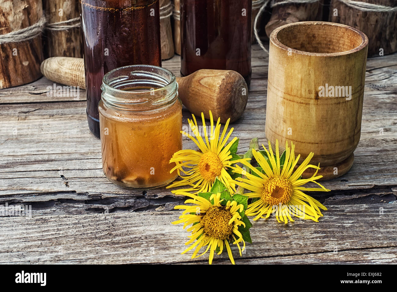 infusion of inflorescences and roots of the medicinal plant Inula on ...