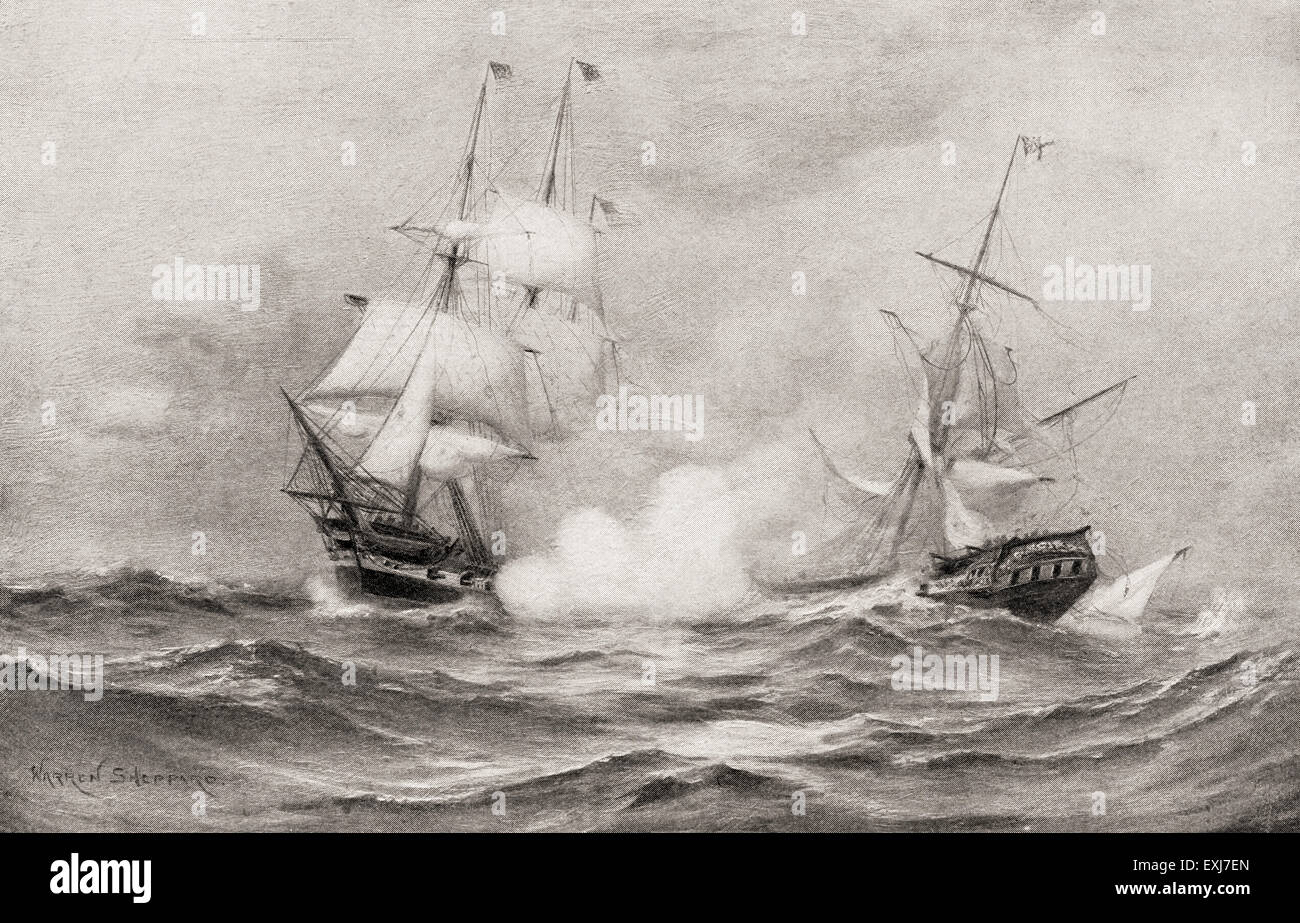 The combat between USS Constitution and HMS Guerriere, during The War ...