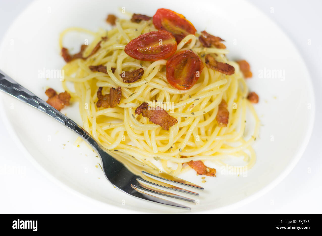 spaghetti pasta with Oregano bacon Stock Photo - Alamy