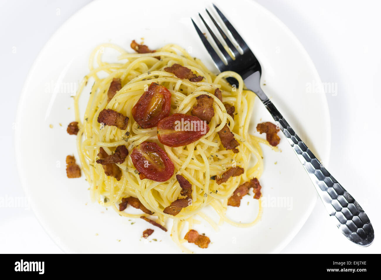 spaghetti pasta with Oregano bacon Stock Photo - Alamy