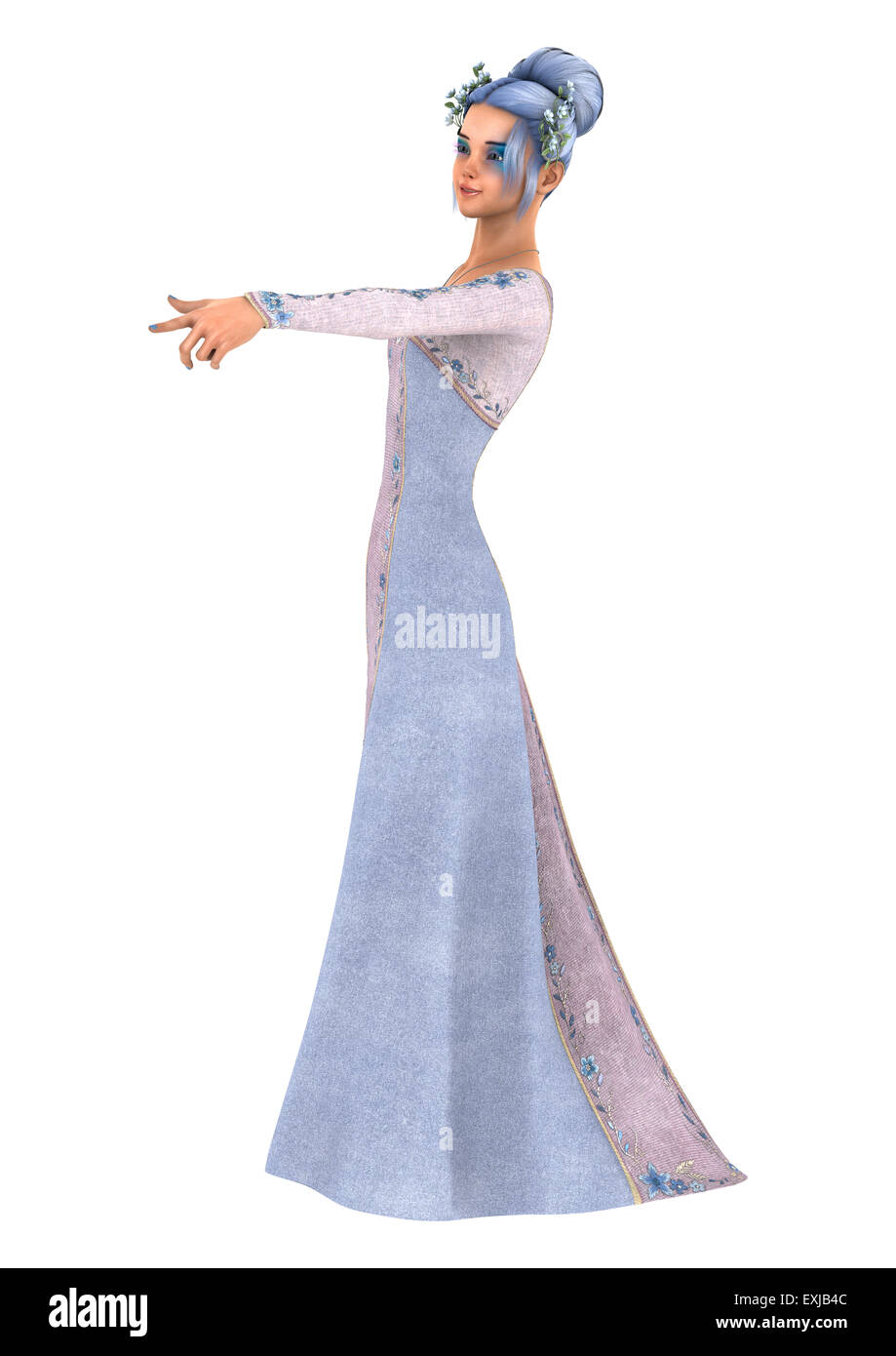 3D digital render of a beautiful princess of spring isolated on white ...