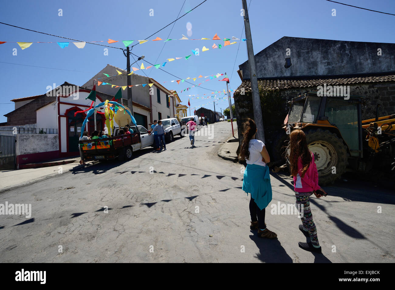 Preparing for the village festival Achadinha Sao Miguel Azores Stock ...