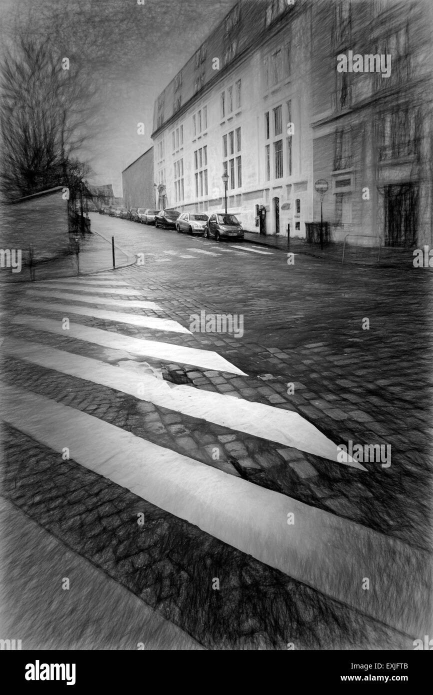 Digitally created sketch of a Zebra crossing in a Parisian Street Stock ...
