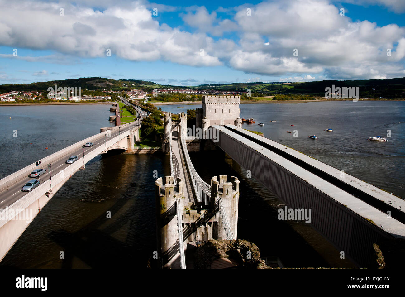 Three Bridges of Conwy - Wales - UK Stock Photo - Alamy