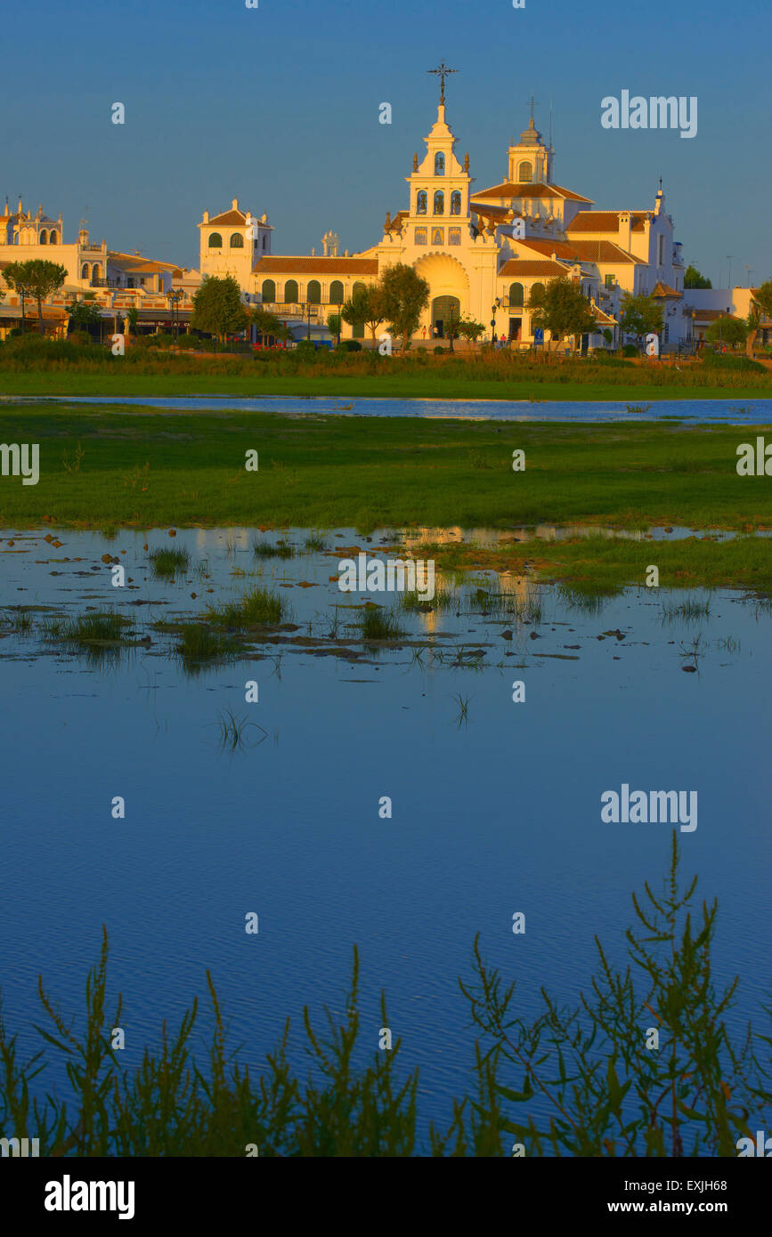 El Rocio village and Hermitage at Sunset, Almonte, El Rocio, Marismas ...