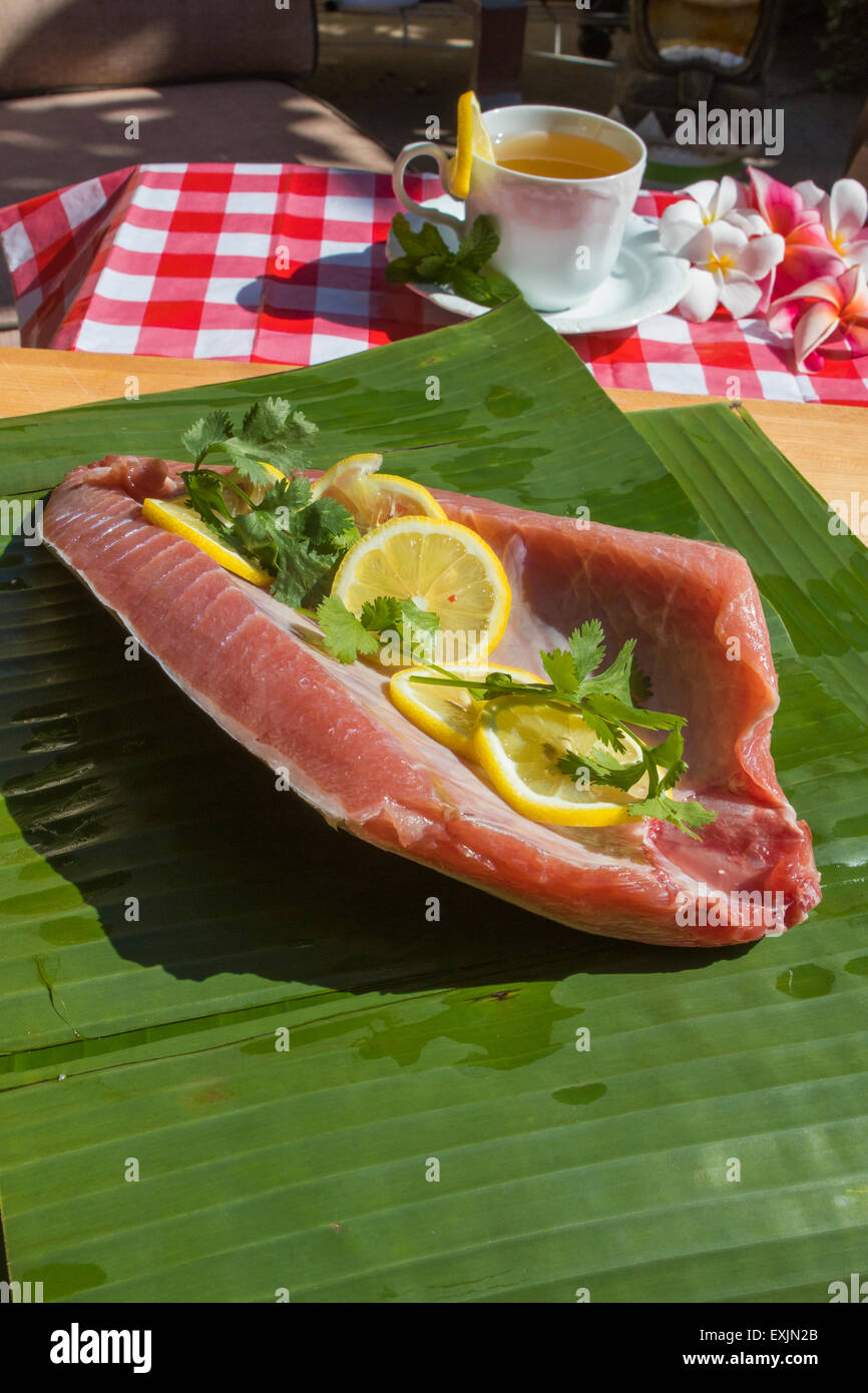 Blue fin tuna belly or Otoro as its known in Japan prepared and waiting ...