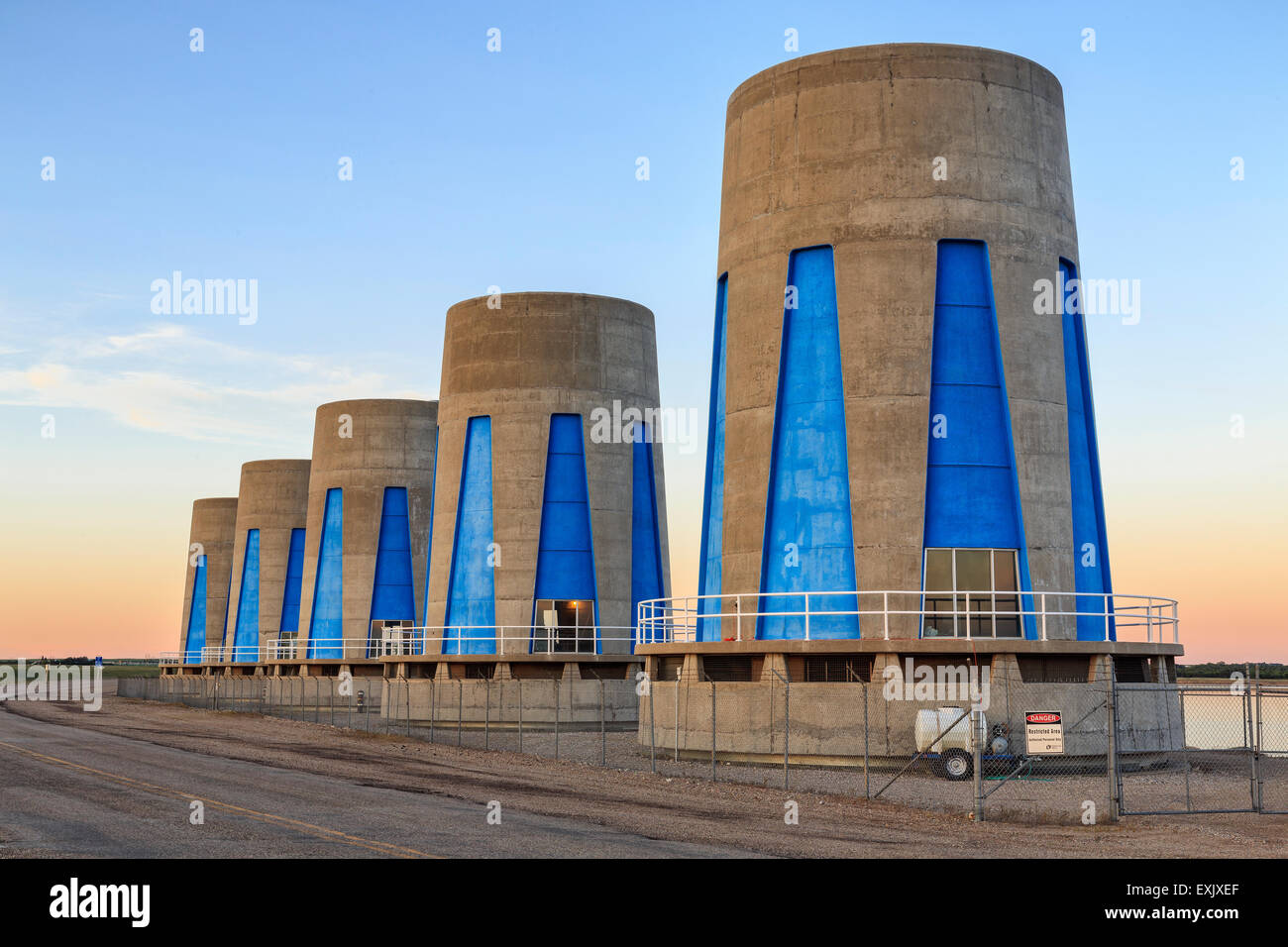 Hydroelectric power turbines at Gardiner Dam on Lake Diefenbaker ...
