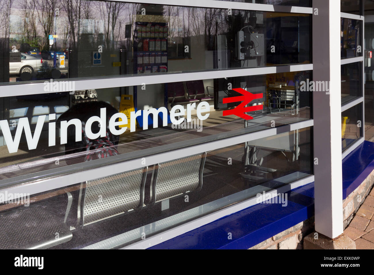 Windermere Railway station sign waiting room Stock Photo - Alamy