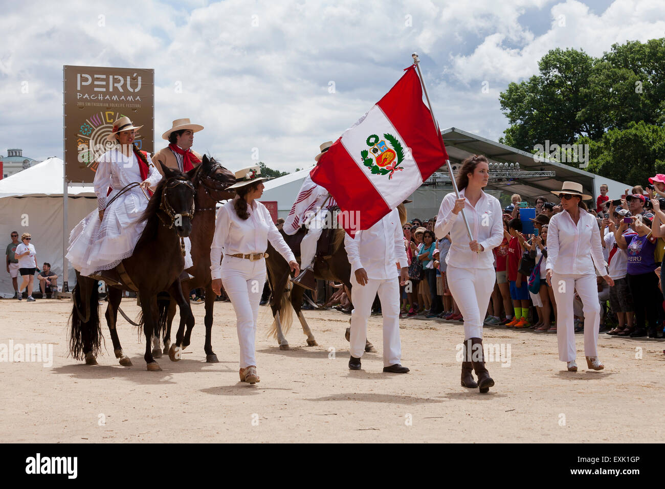 Peruvian Paso horse riders in traditional dress demonstrating the ...