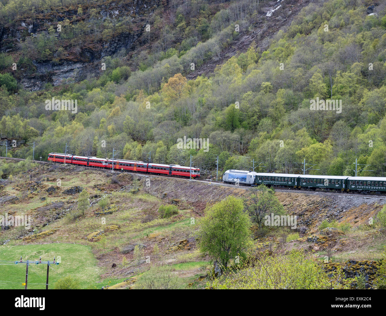 Famous railway line between Flam and Myrdal, Flam valley Stock Photo ...