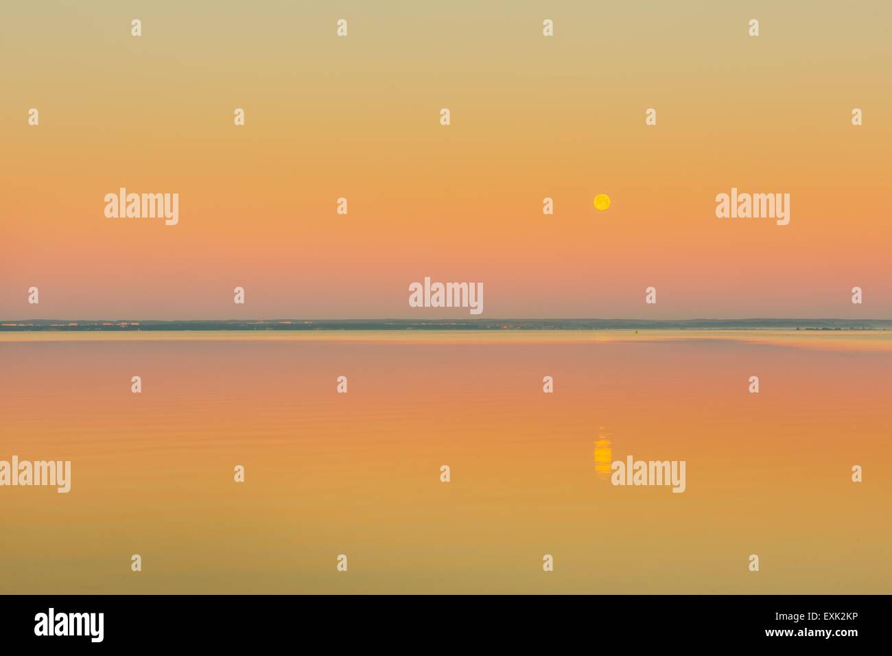 Wane over Sea. Moon over bay. Beautiful morning landscape Stock Photo ...