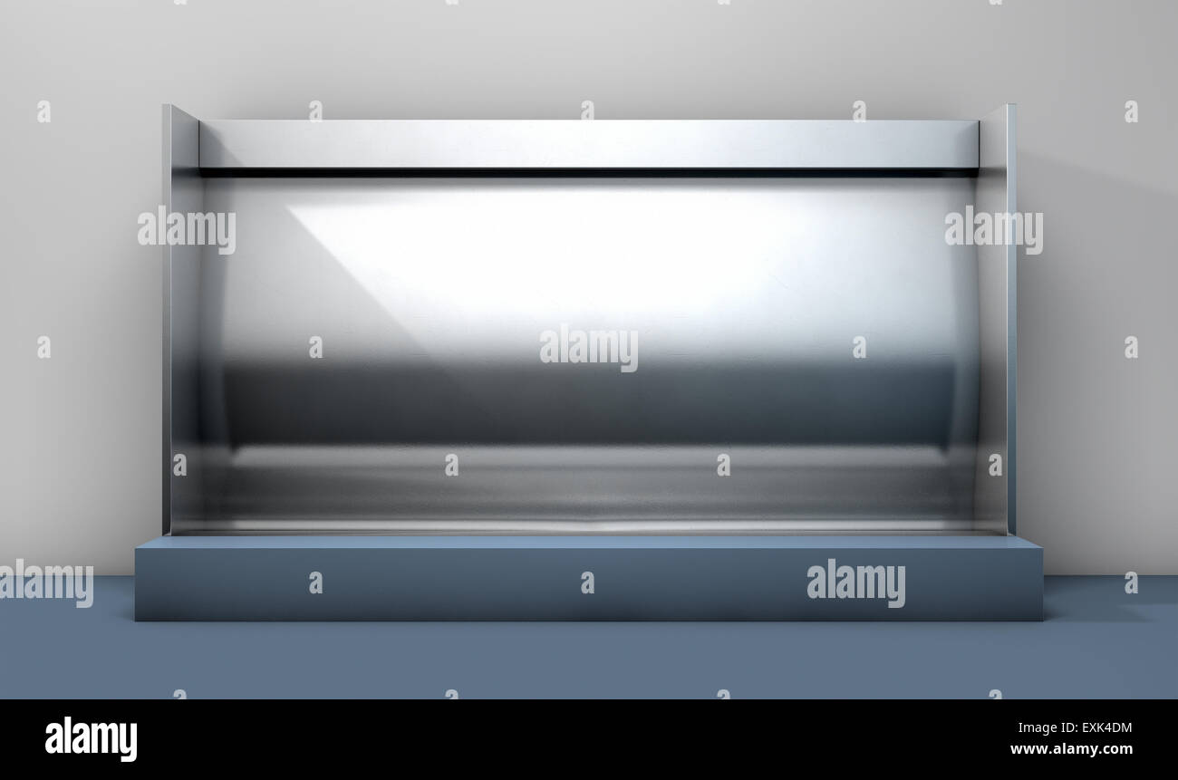 A single stainless steel trough style urinal on a a bathrom background ...