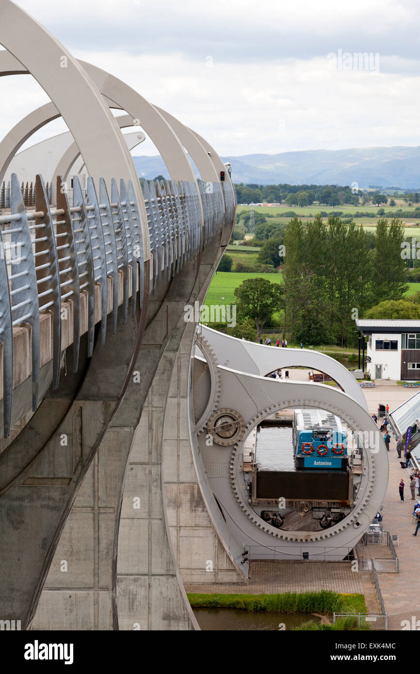 Tourist trip boat descending on the Falkirk Wheel, Falkirk, Stirling ...