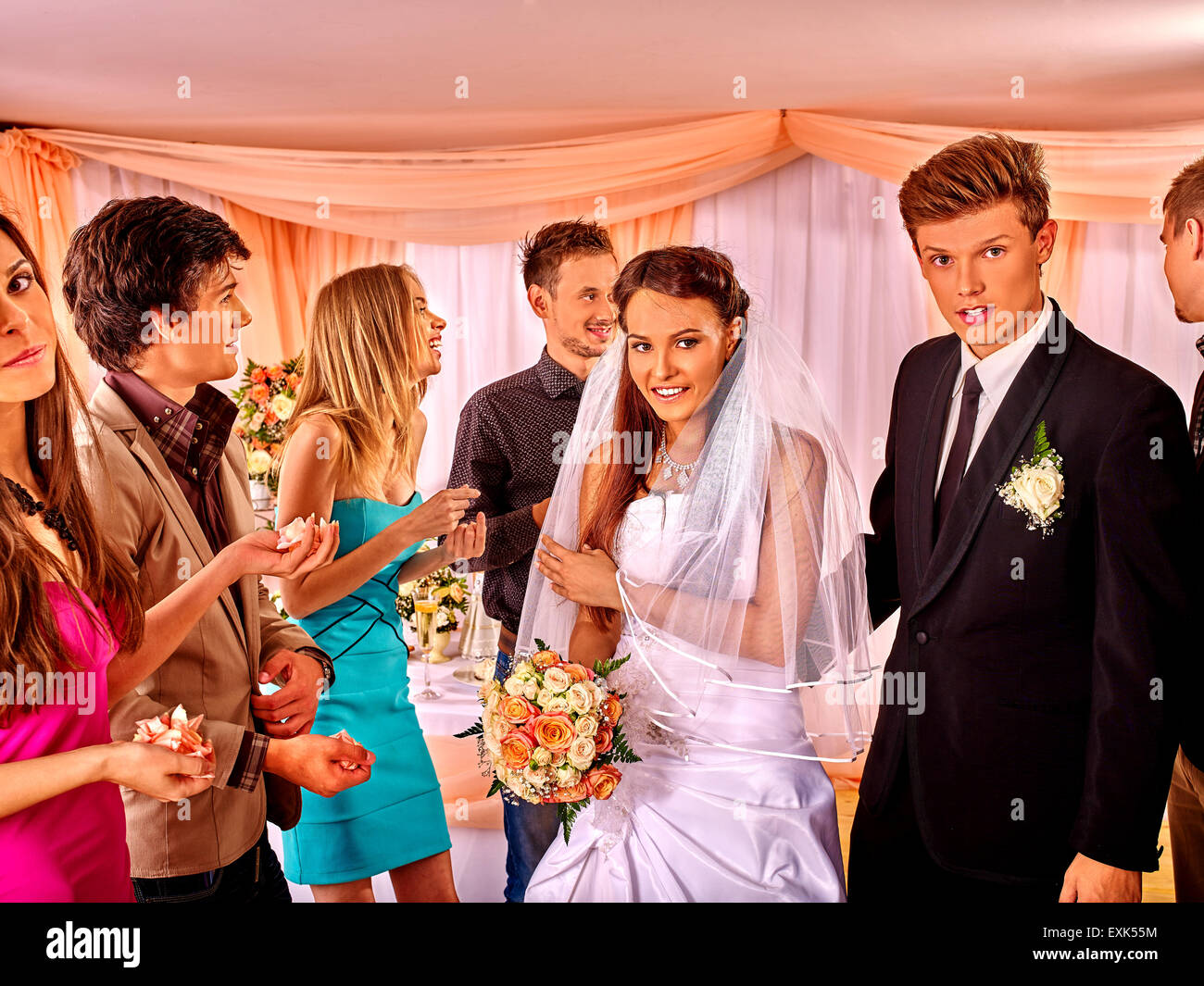 Group people at wedding Stock Photo - Alamy