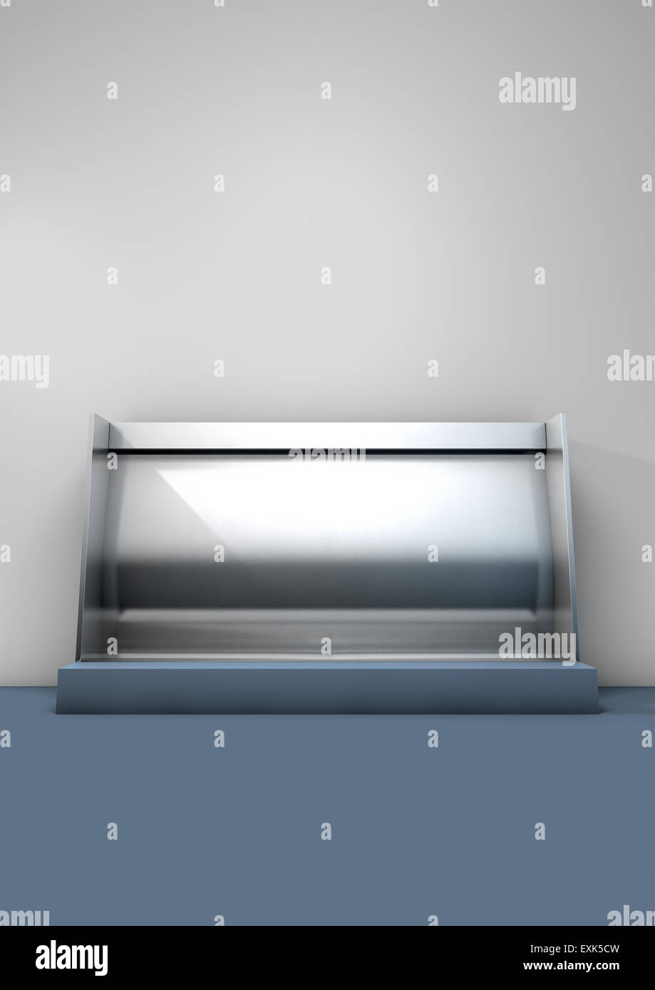 A single stainless steel trough style urinal on a a bathrom background ...