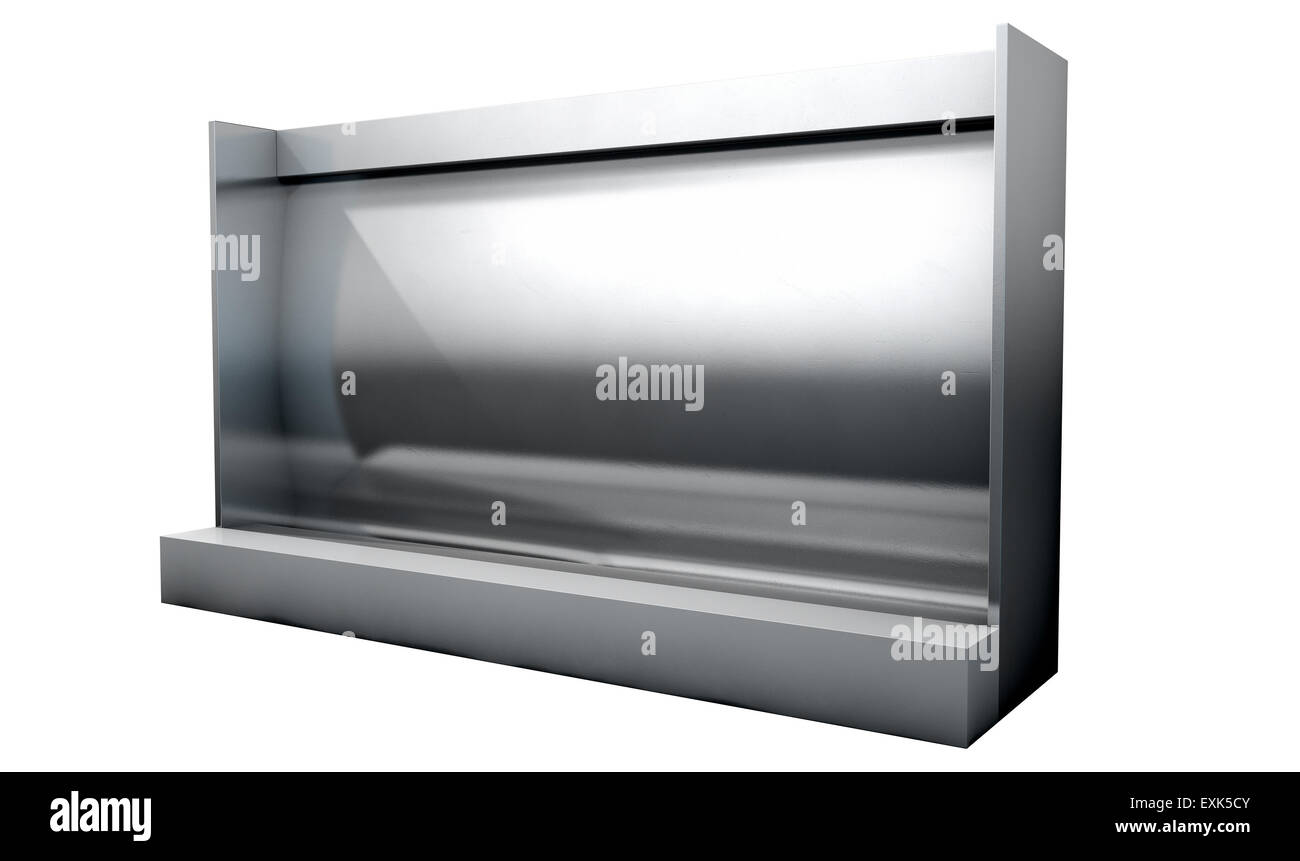 A single stainless steel trough style urinal on an isolated white ...