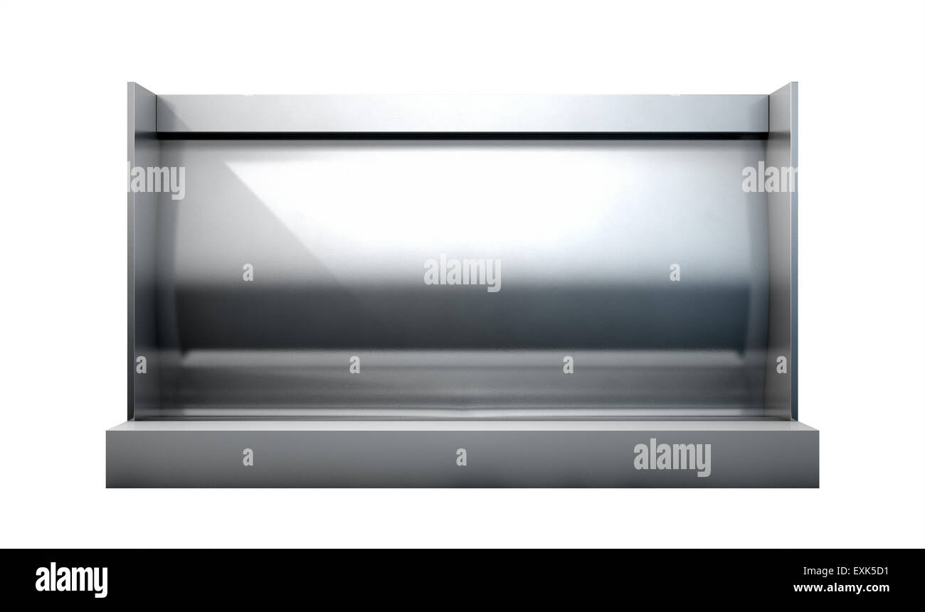 A single stainless steel trough style urinal on an isolated white ...