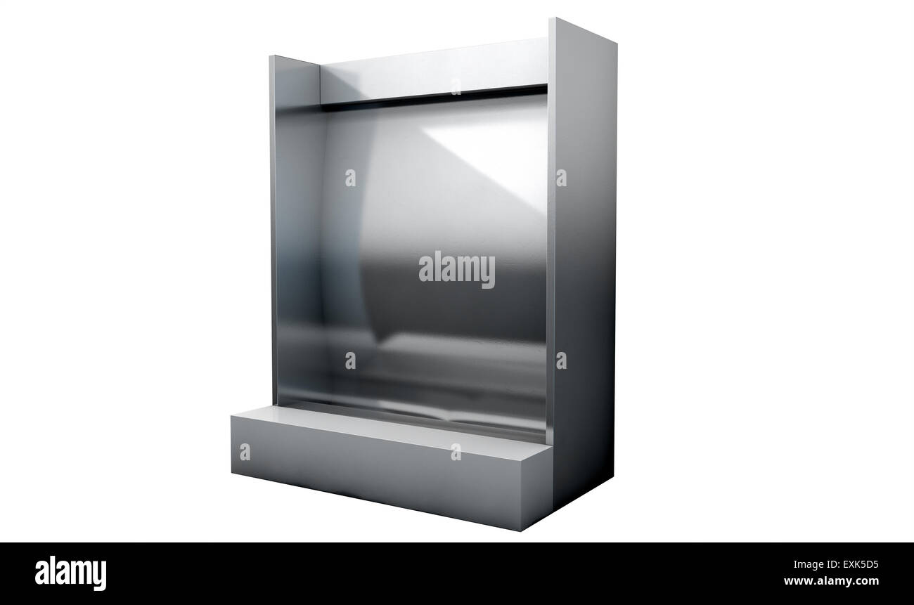 A single stainless steel trough style urinal on an isolated white ...