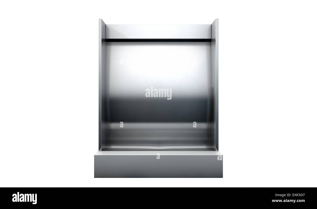 A single stainless steel trough style urinal on an isolated white ...