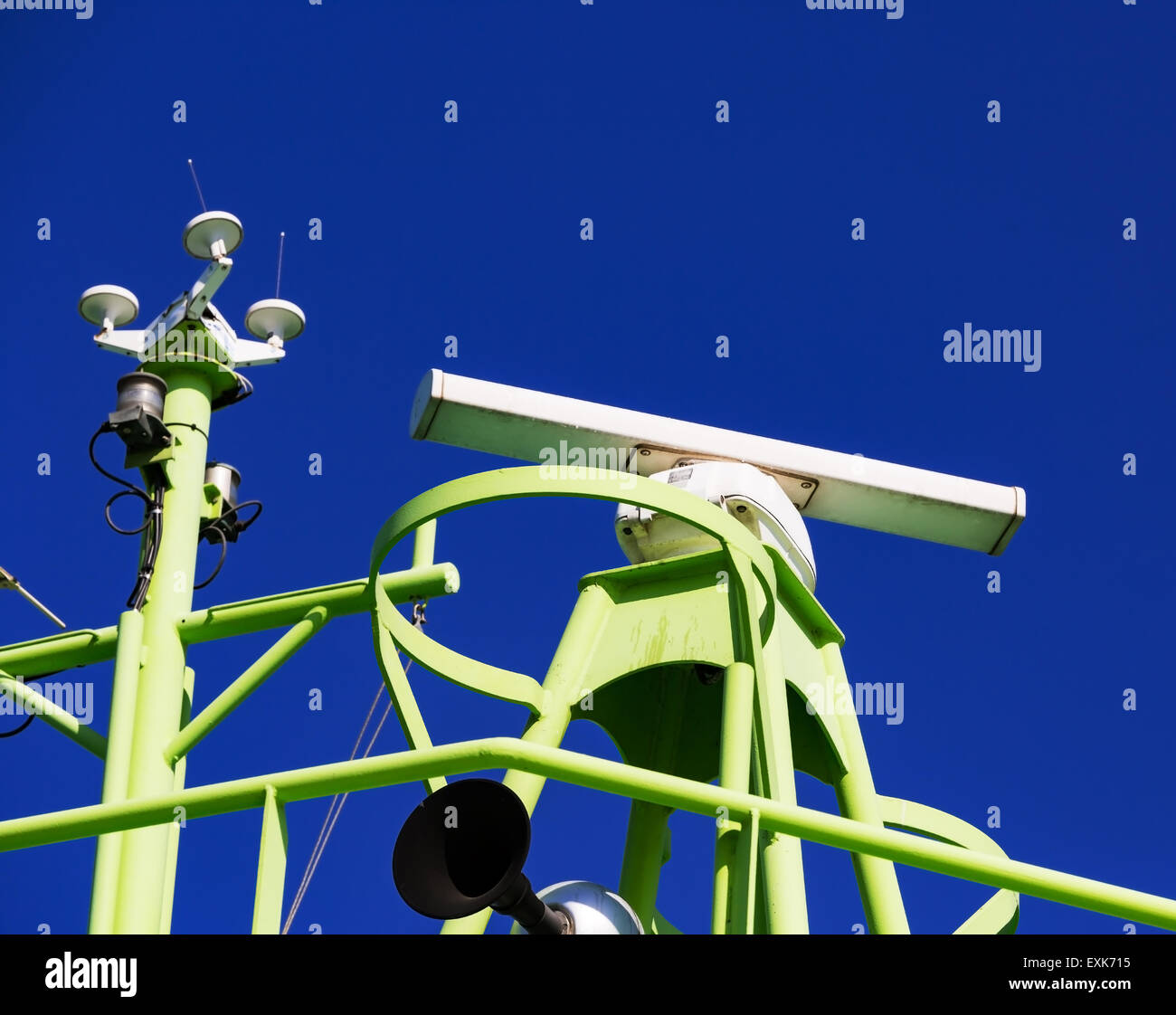 Shipborne Radar System on Blue Sky Background Stock Photo - Alamy