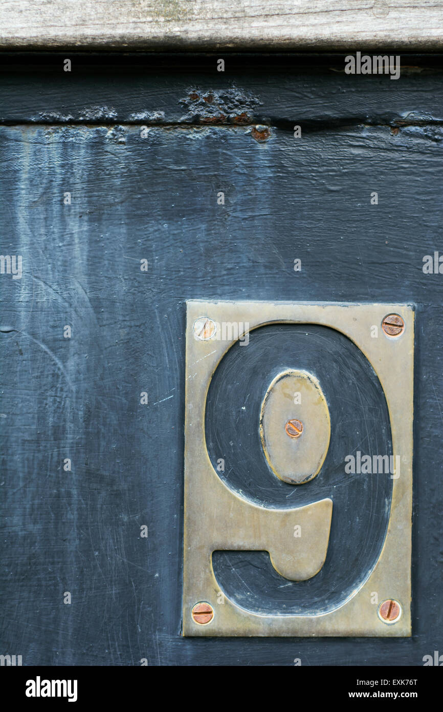 Brass Number Nine. 9 Stock Photo - Alamy