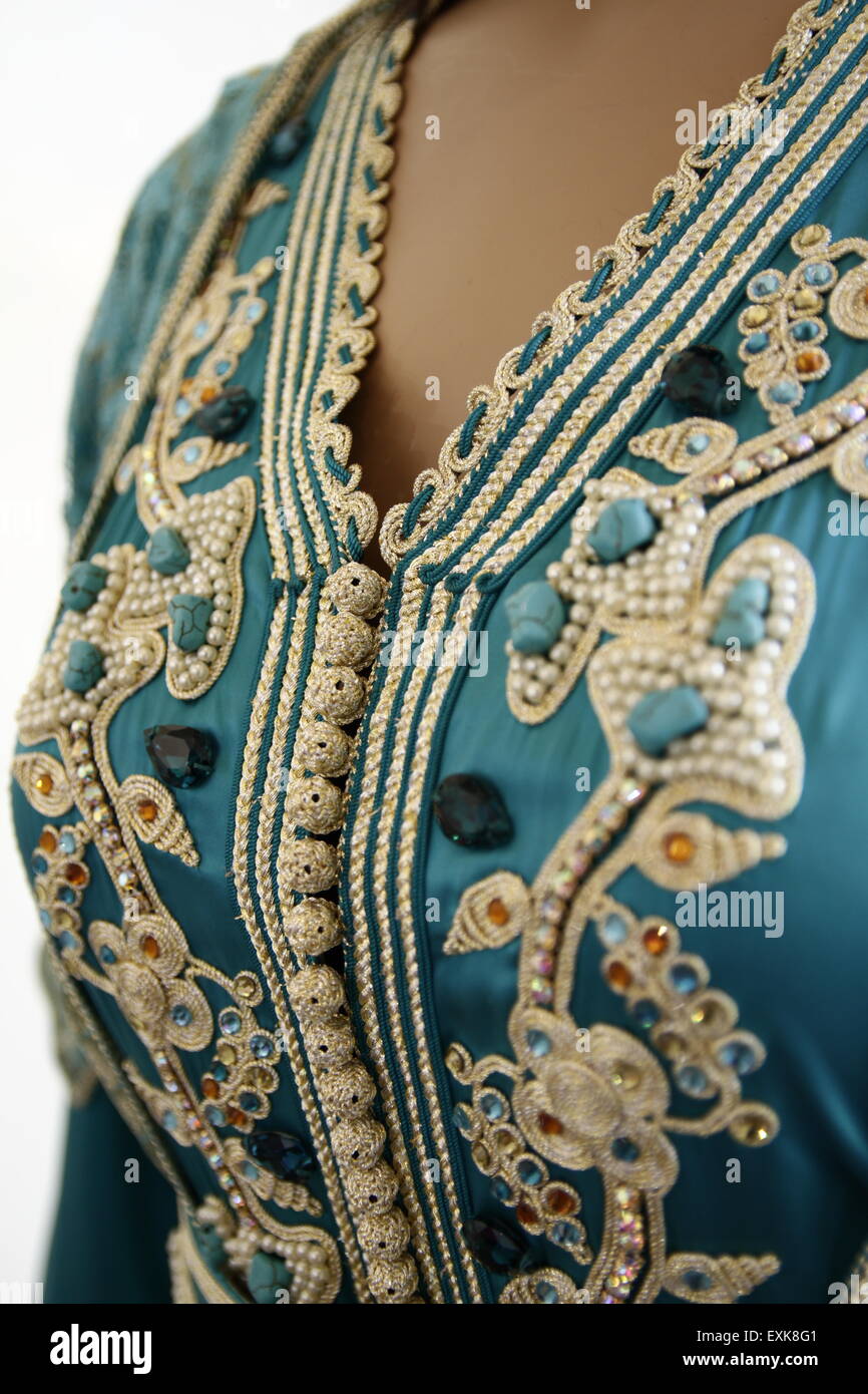 Fez Artisans' Mastery: Detailed Embroidery on a Moroccan Caftan Stock ...