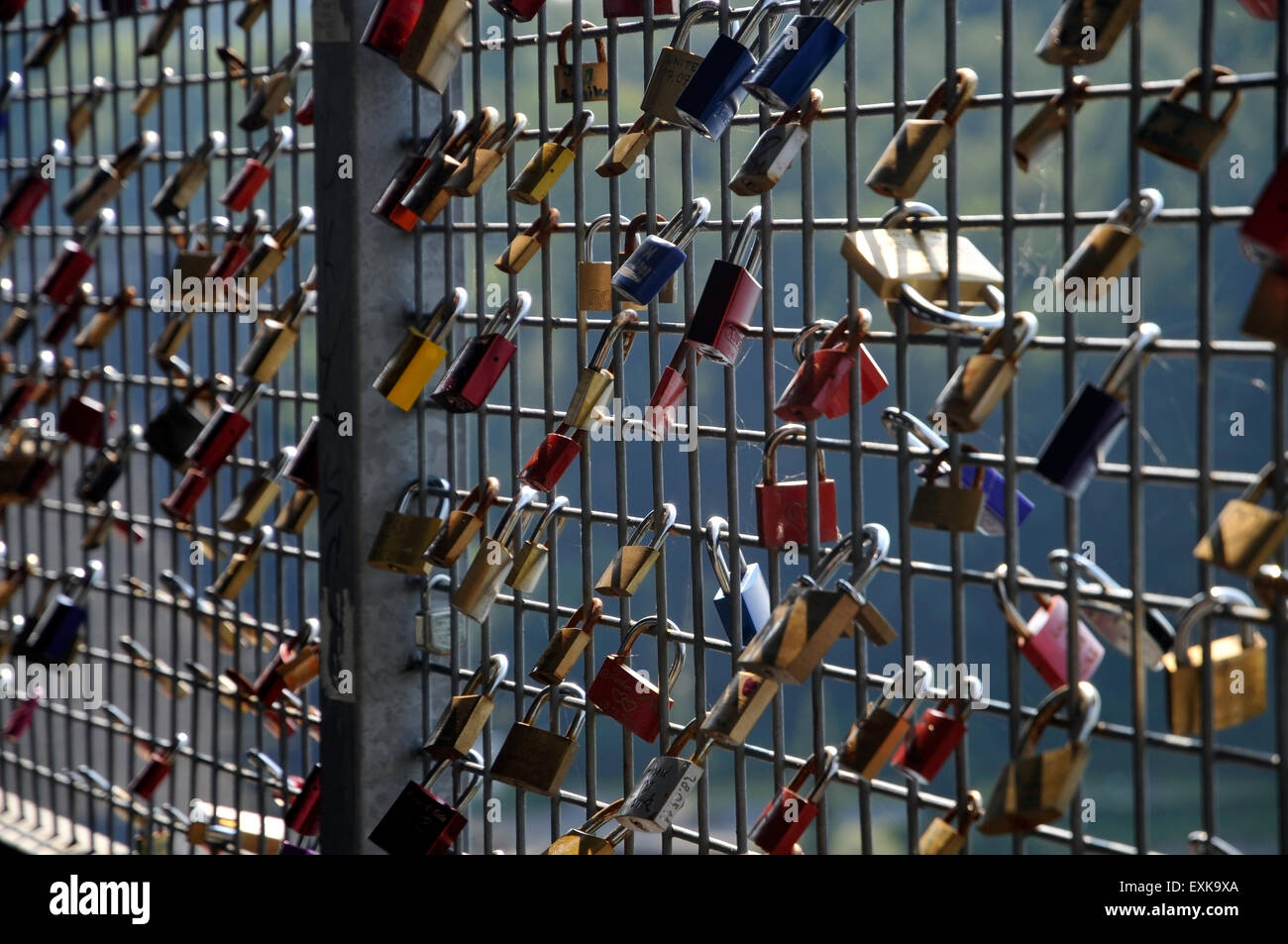 Love locks on bridge german europe Stock Photo - Alamy