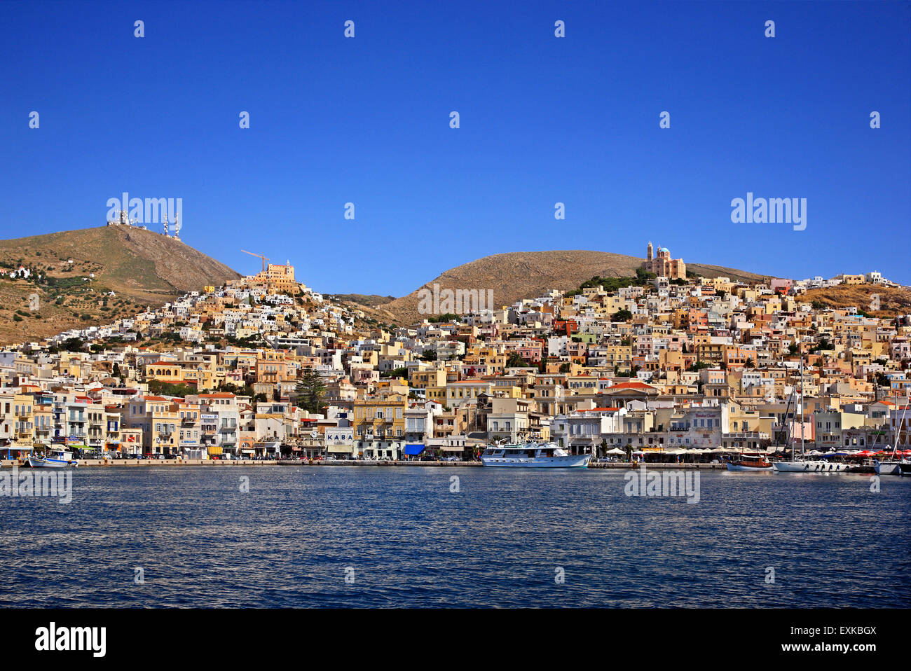Ermoupolis & Ano Syra, Syros island, Cyclades, Aegean sea, Greece Stock ...