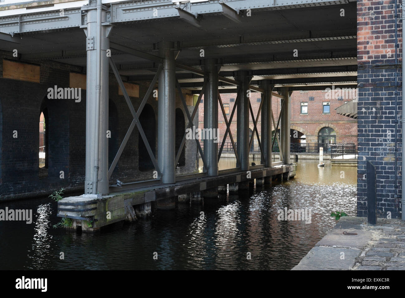 Metal Supports under the Straddle warehouse Sheffield canal. England UK ...