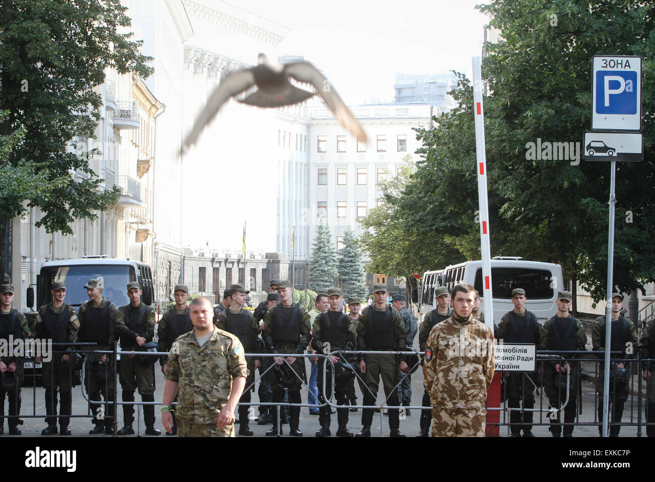 Pigeon is seen flying over the heads of the members and supporters of ...