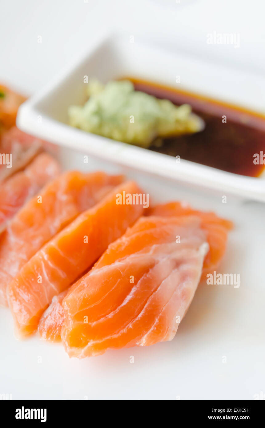 Fresh salmon sashimi wasabi hi-res stock photography and images - Alamy