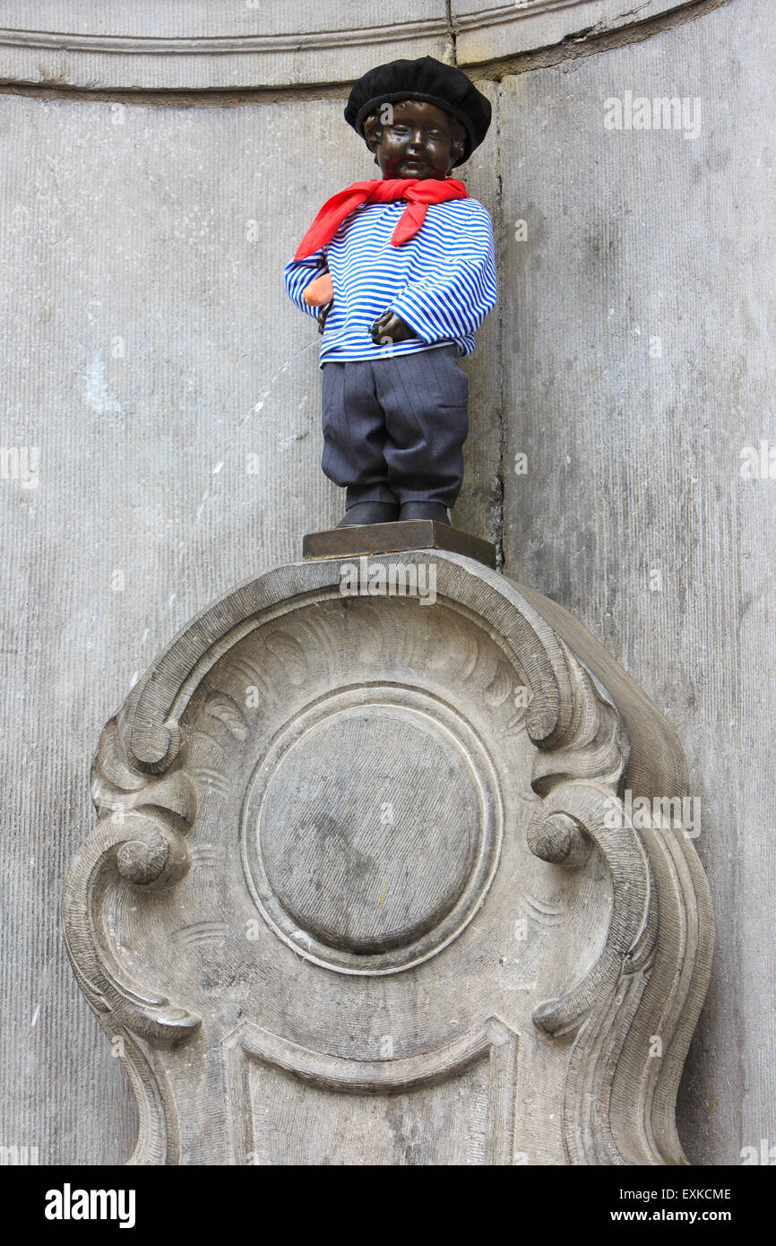 Manneken Pis Dressed In The Traditional Costume Of France In Brussels
