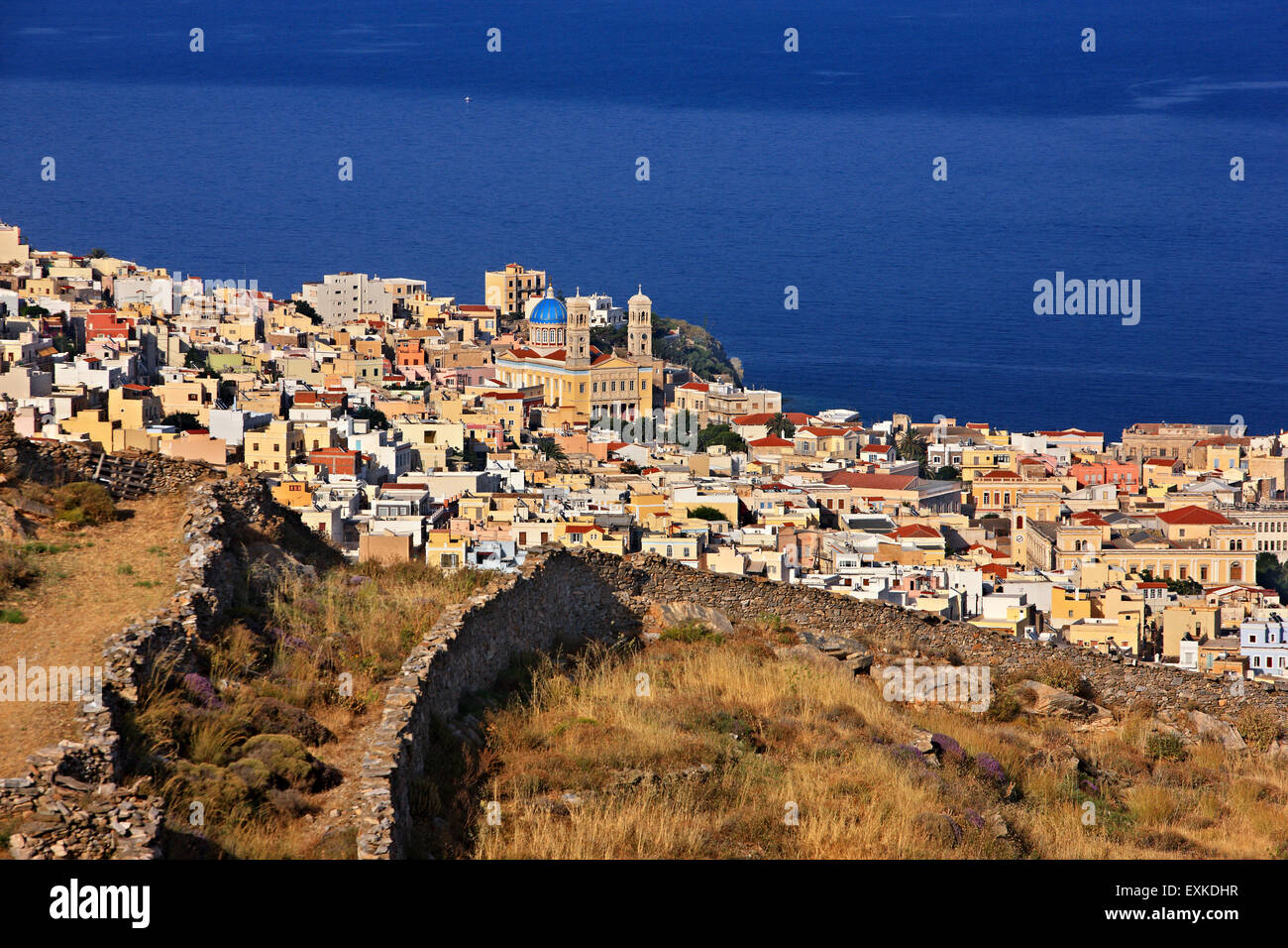 Partial view of Ermoupolis from Alithini village, Syros island ...