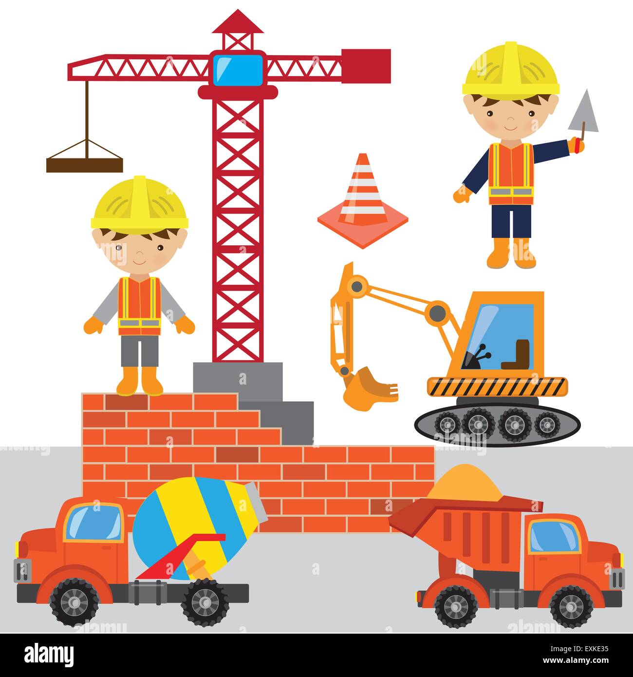 Boy cartoon construction cute illustration occupation profession vector ...