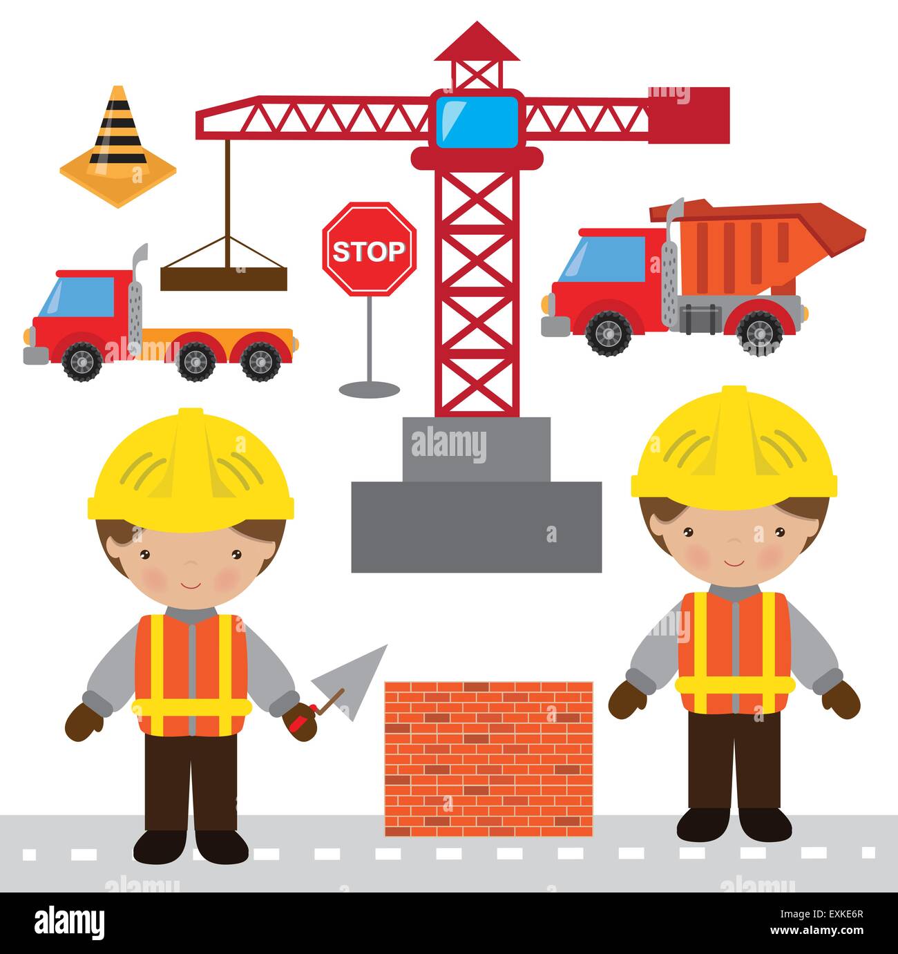 Boy cartoon construction cute illustration occupation profession vector ...