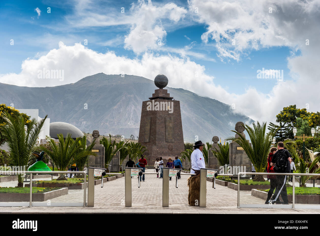 La Mitad del Mundo monument (Middle of the Earth) marks the equator ...