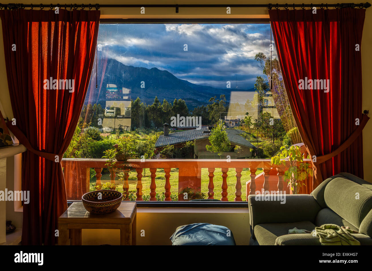 Beautiful mountain view from a window. Otavalo, Ecuador Stock Photo - Alamy