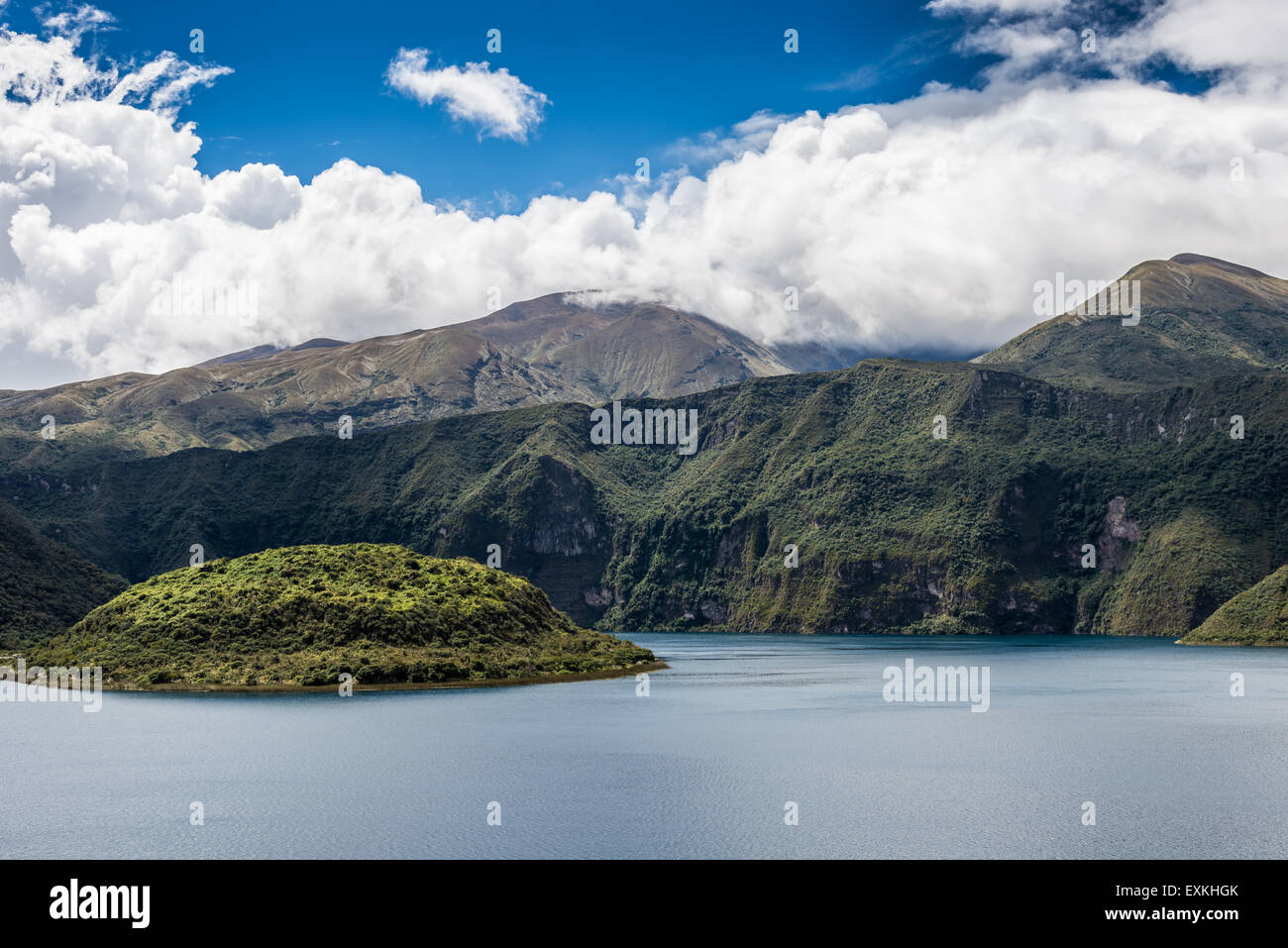 Laguna de Cuicocha, a volcanic crater lake, and Cotacachi Volcano ...