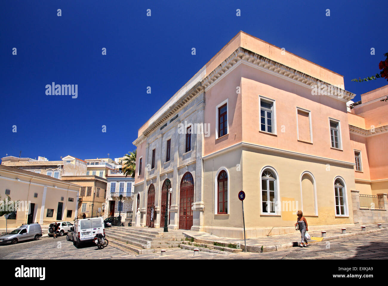 Apollo theater, Ermoupolis town, Syros island, Cyclades, Greece Stock ...