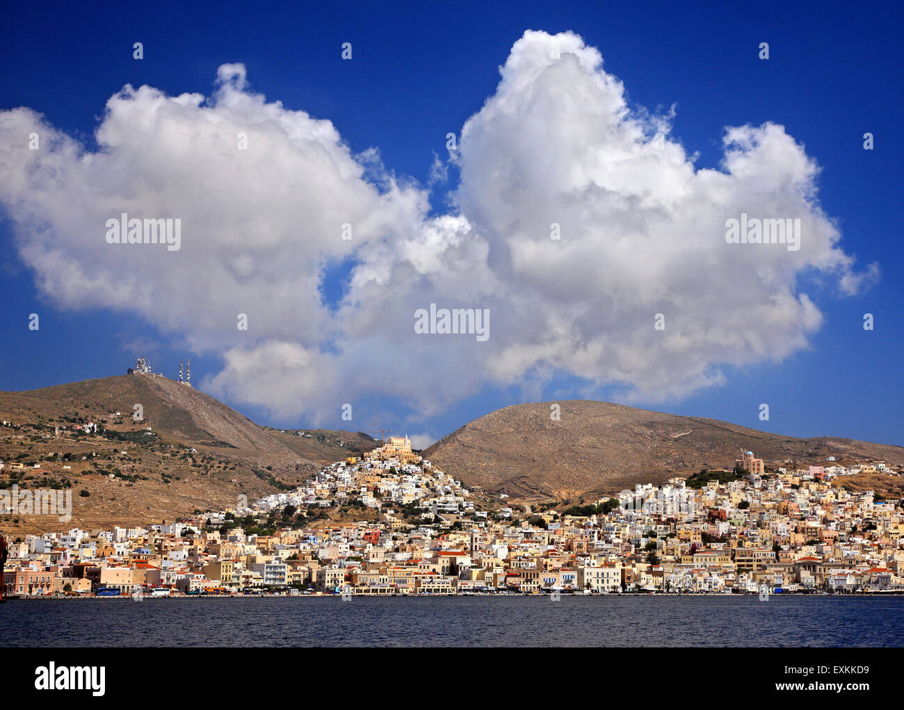 Ermoupolis & Ano Syra, Syros island, Cyclades, Aegean sea, Greece Stock ...