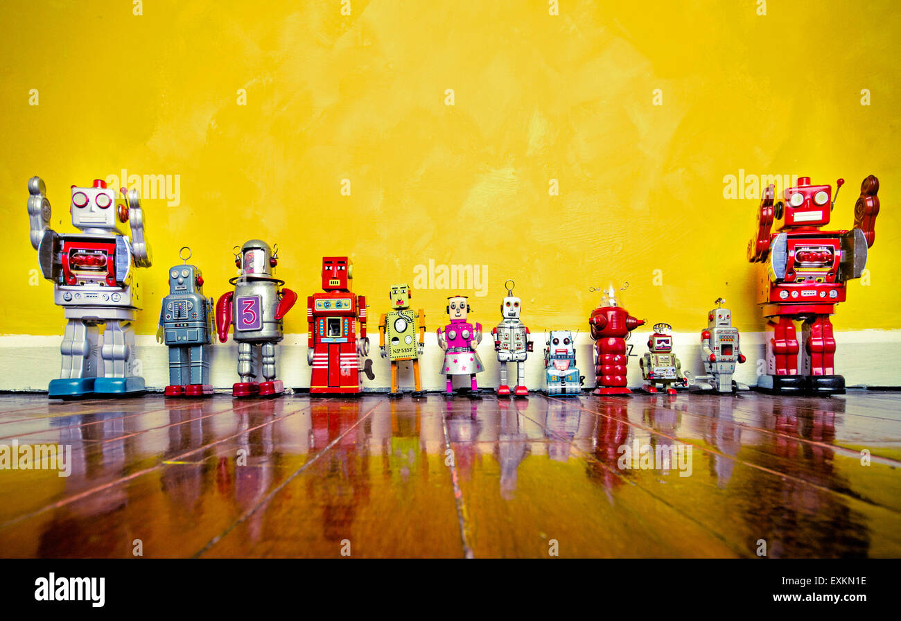 Fondo De Robots Retro Vector De Personajes De Robot Conjunto De