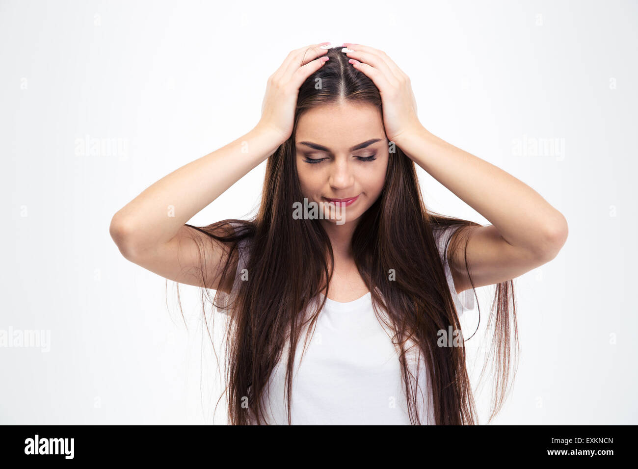 Beautiful young female stress headache hi-res stock photography and ...