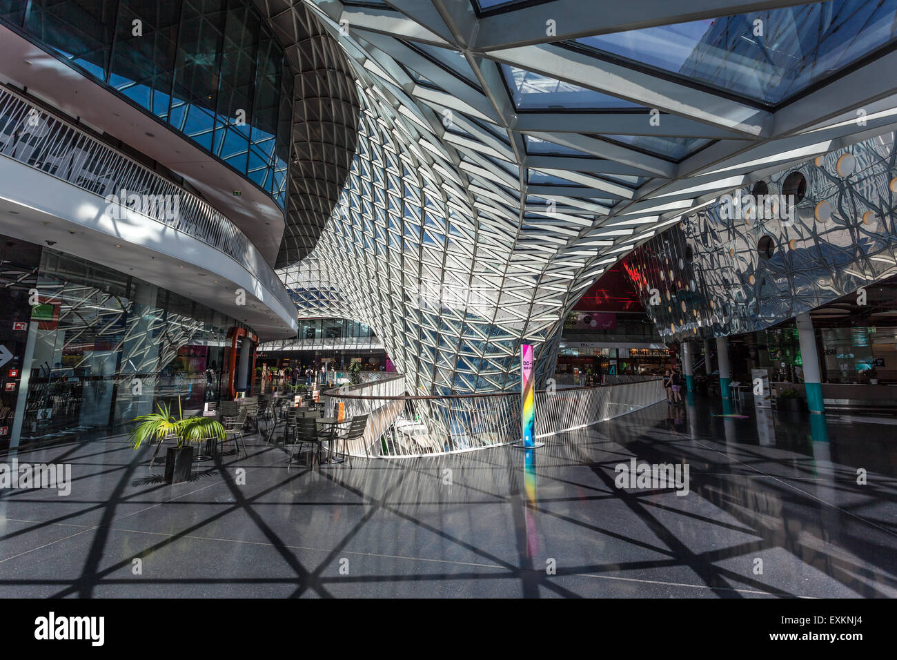 Interior of the modern shopping mall MyZeil in the city of Frankfurt am ...