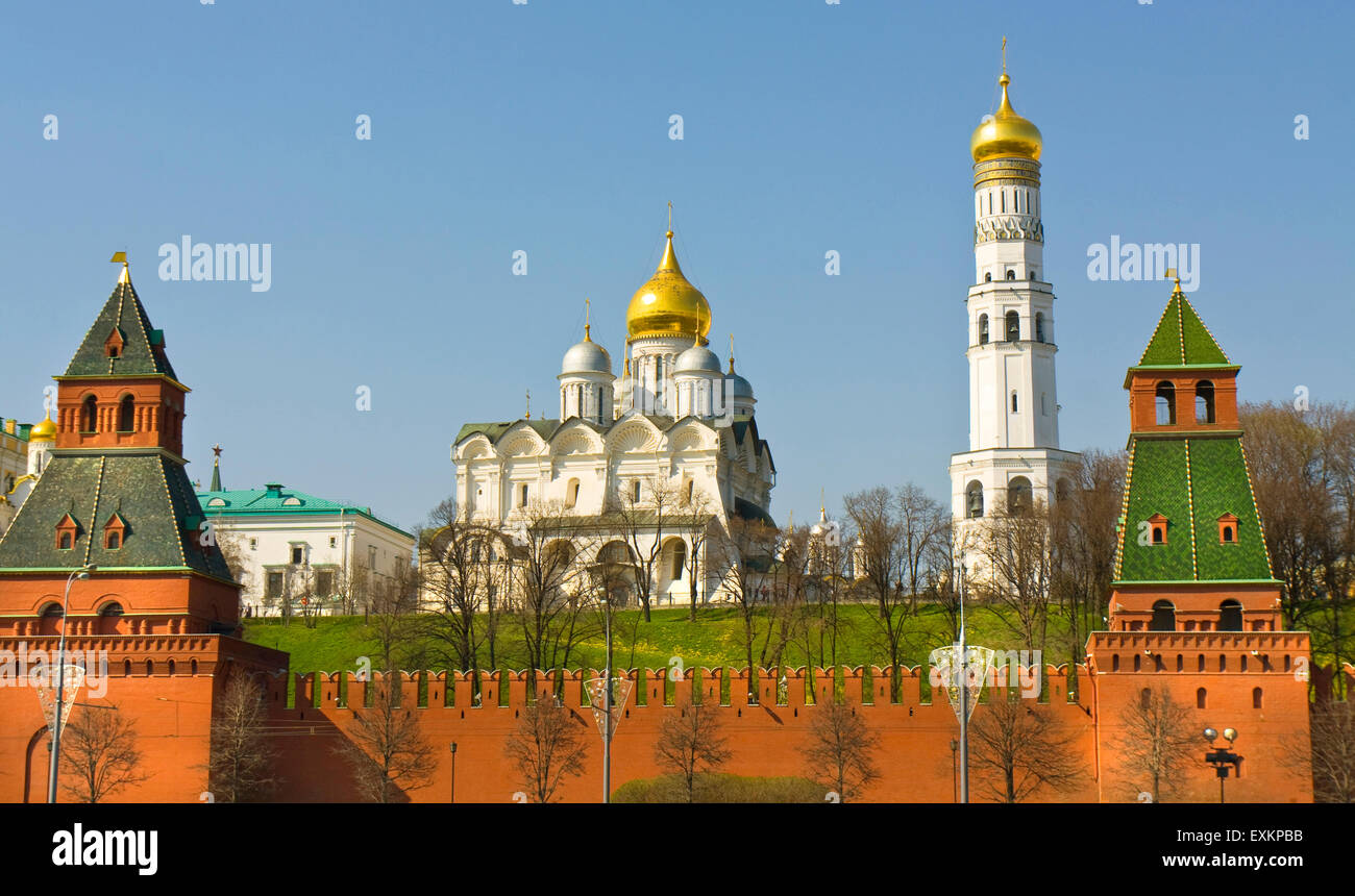 Moscow, Kremlin fortress with Ackhangel cathedral and bell tower of ...