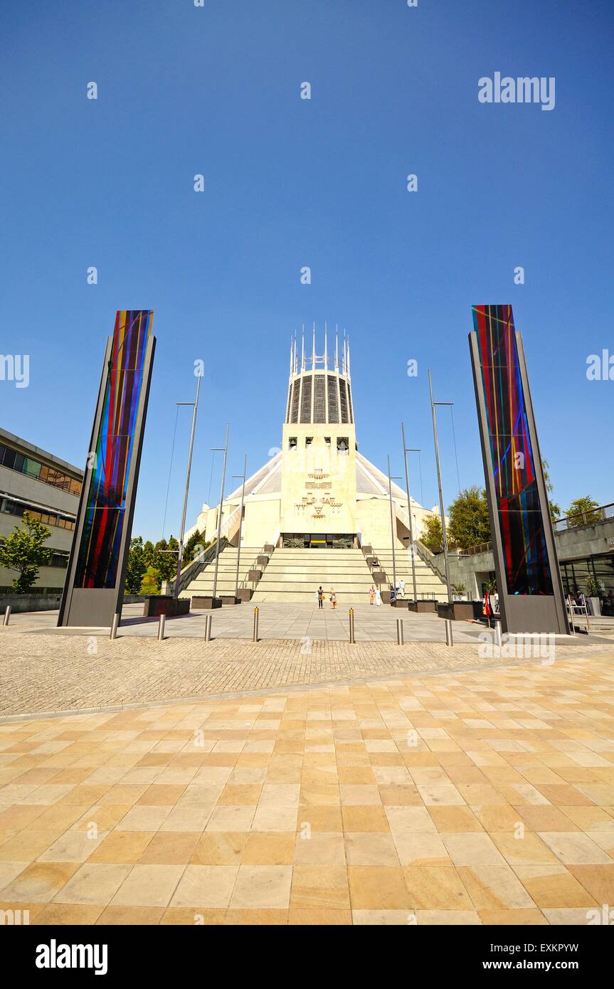 Front view of the Roman Catholic Cathedral with stained glass panels at ...