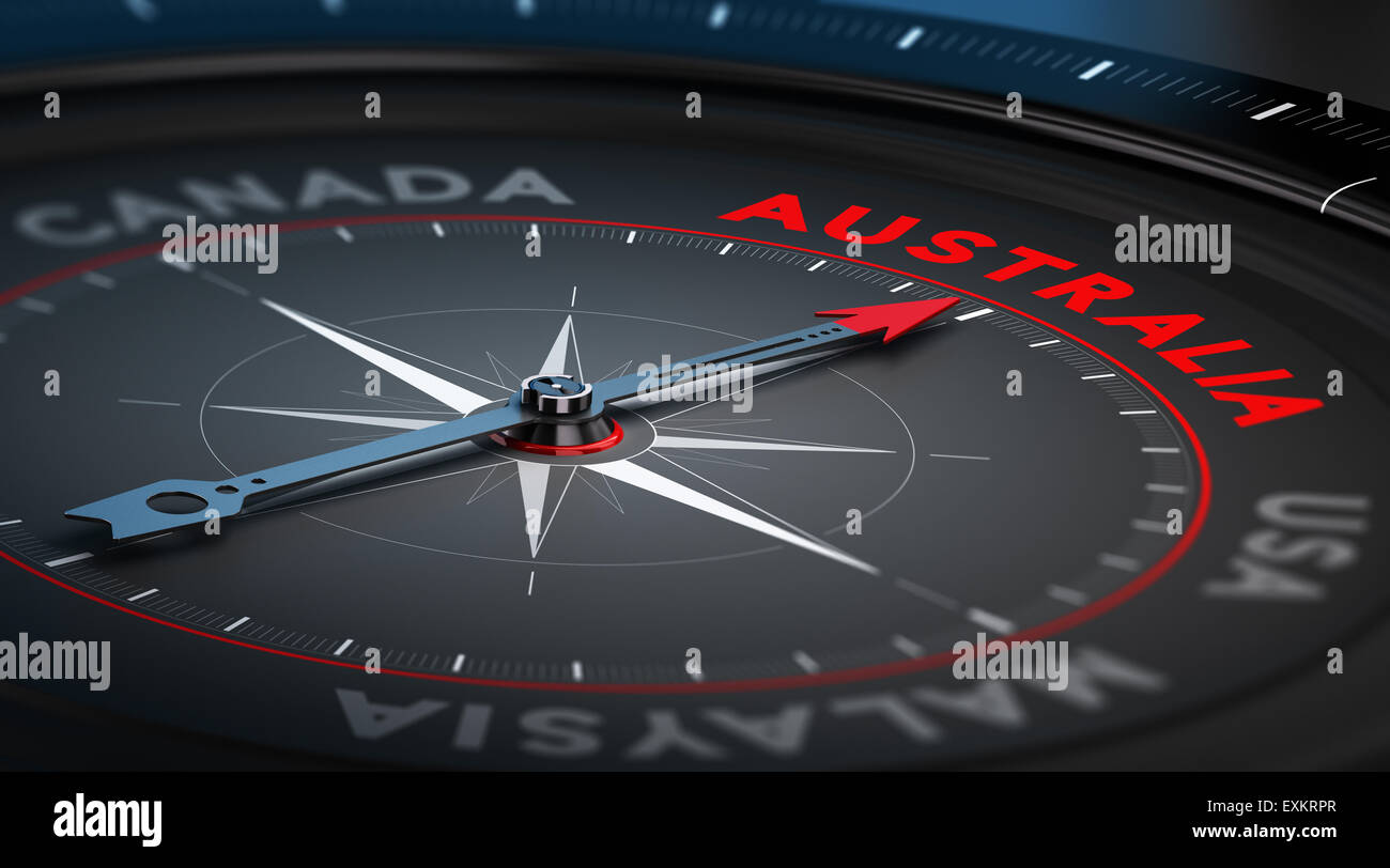 Black compass with needle pointing the country Australia. Conceptual ...