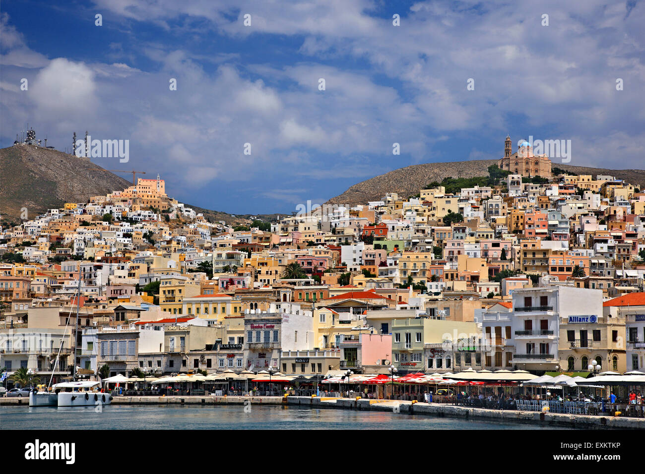 Ermoupolis & Ano Syra, Syros island, Cyclades, Aegean sea, Greece Stock ...