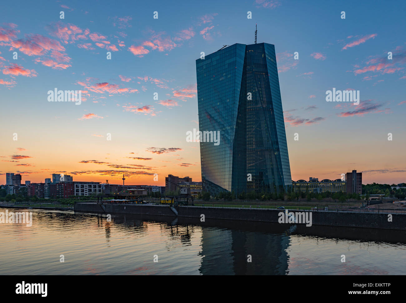 The new european central bank skyscraper building at sunset hi-res ...